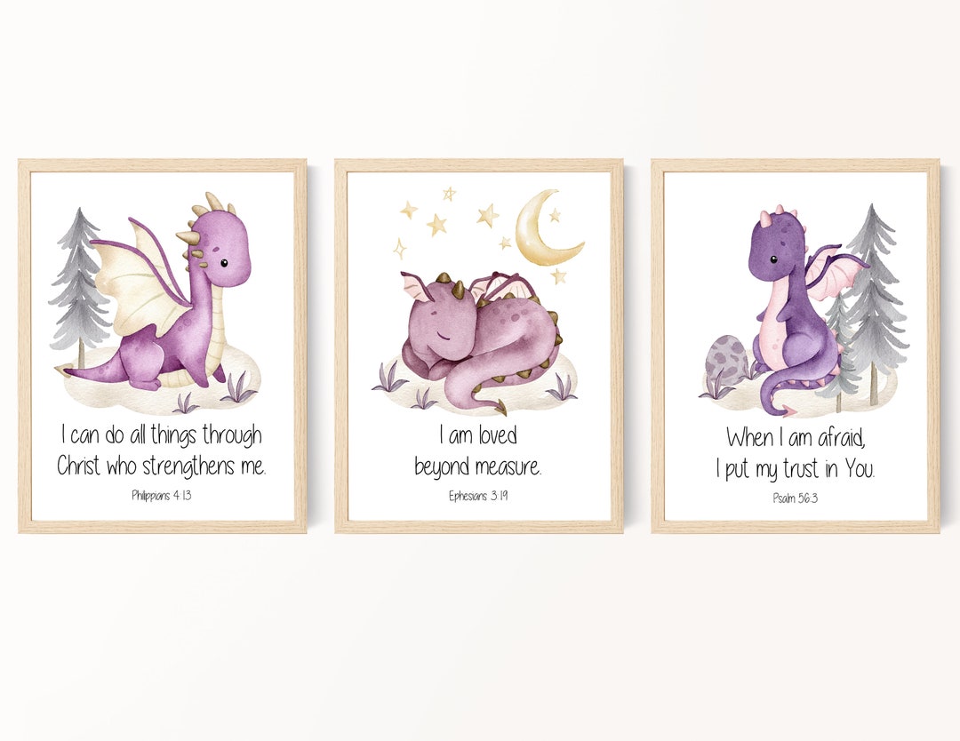 Dragon Prints, Kids Bible Verse Wall Art, Scripture Prints, Christian ...