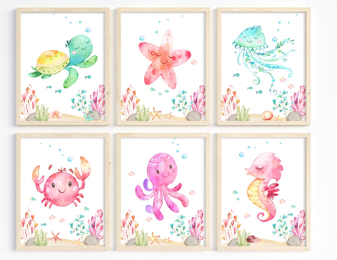 Sea Creatures Wall Art, Girl Bedroom Wall Art, Sea Animal Prints, Girl ...