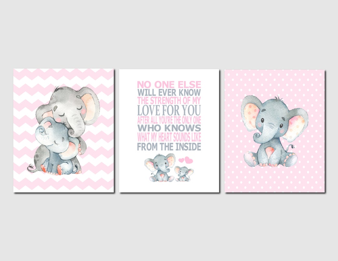 Girl Nursery Decor Elephant Nursery Art Pink Gray Nursery - Etsy