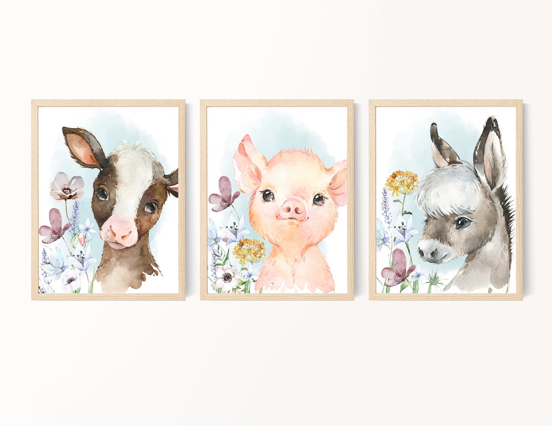 Farm Animal Nursery Prints, Wildflower Nursery Art, Barnyard Animals ...