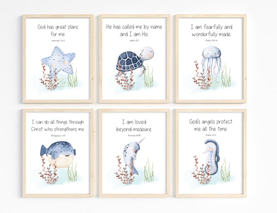 Under the Sea Animal Prints Kids Bible Verse Wall Art - Etsy