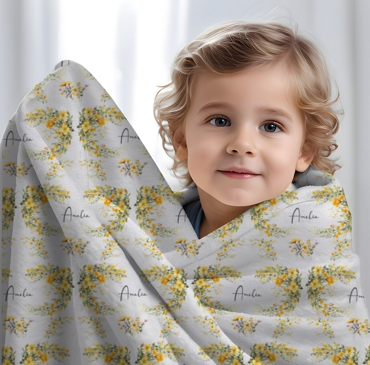 Yellow Floral Baby Blanket, Personalized Baby Girl Floral Blanket, Baby ...