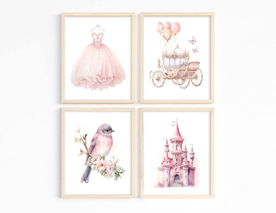 Princess Nursery Art - Pink Girls Room Decor - Princess Castle - Bird ...