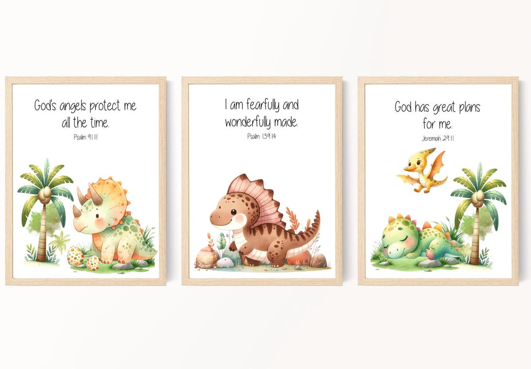 Dinosaur Wall Art, Kid's Bible Verse Prints, Printable, Christian ...