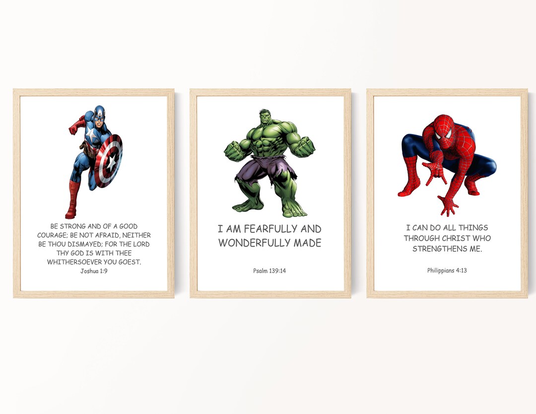 Kids Bible Verse Wall Art, Christian Child Decor, Superheroes Wall Art ...