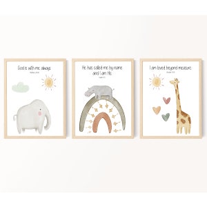 Kids Bible Verse Wall Art, Jungle Safari Nursery Art, Jungle Animal ...
