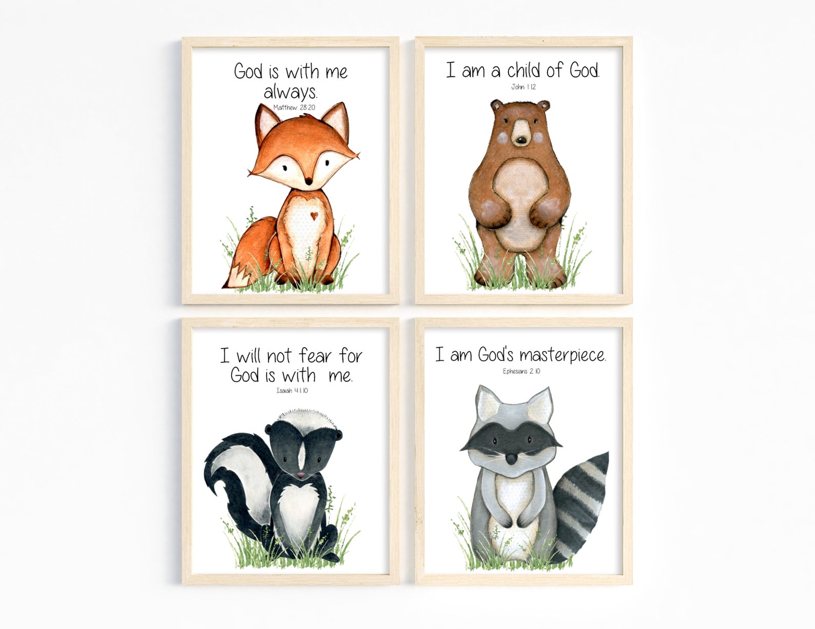 Kids Bible Verse Wall Art Woodland Animals Wall Art - Etsy