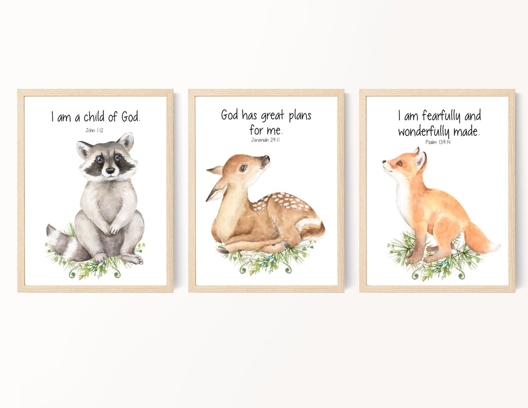 Kids Bible Verse Wall Art, Woodland Animals Nursery Decor, Scripture ...