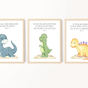 Kid's Bible Verse Prints, Printable, Christian Wall Decor, Dinosaur ...
