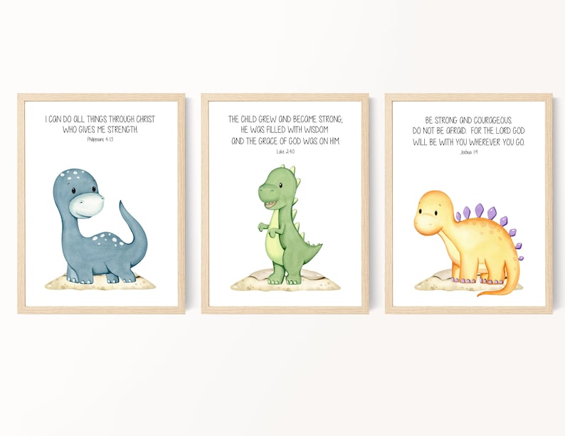 Kid's Bible Verse Prints, Printable, Christian Wall Decor, Dinosaur ...