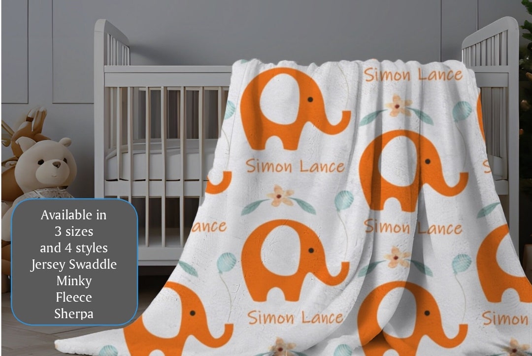 Orange Elephant Baby Blanket, Personalized Baby Name Blanket, Custom ...