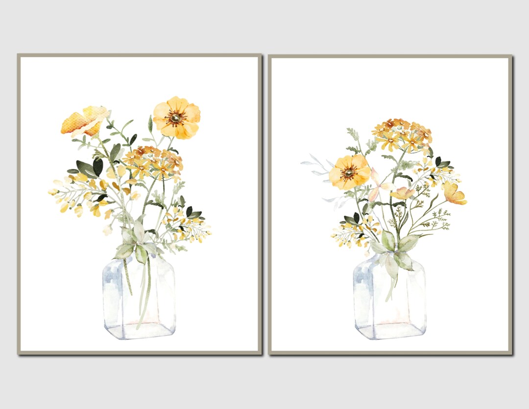 Yellow Flower Prints, Wildflower Prints, Spring Flowers, Bedroom Wall ...