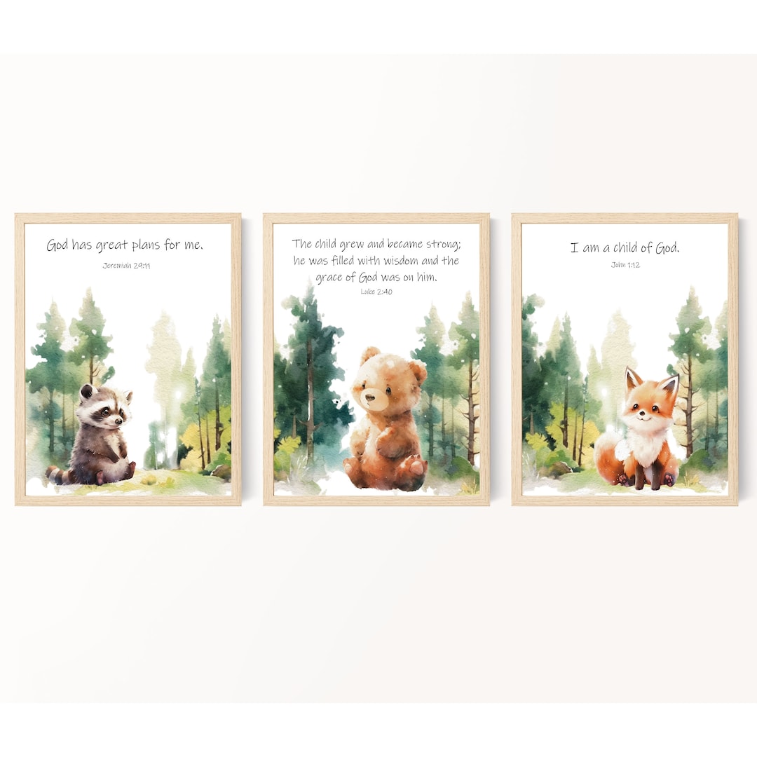 Kids Bible Verse Prints, Woodland Animals, Christian Boy Nursery, Child ...