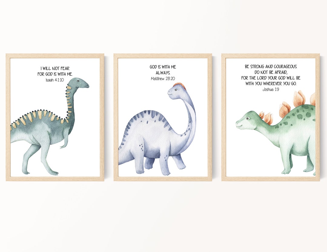 Boys Room Bible Verse Wall Art, Dinosaur Nursery Prints, Dinosaur ...