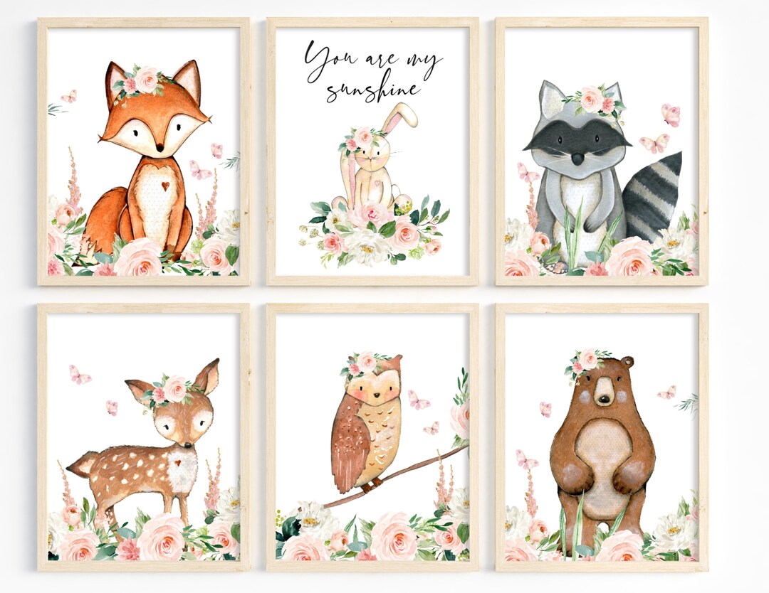 6 láminas para habitación infantil con temática de bosque, arte ...