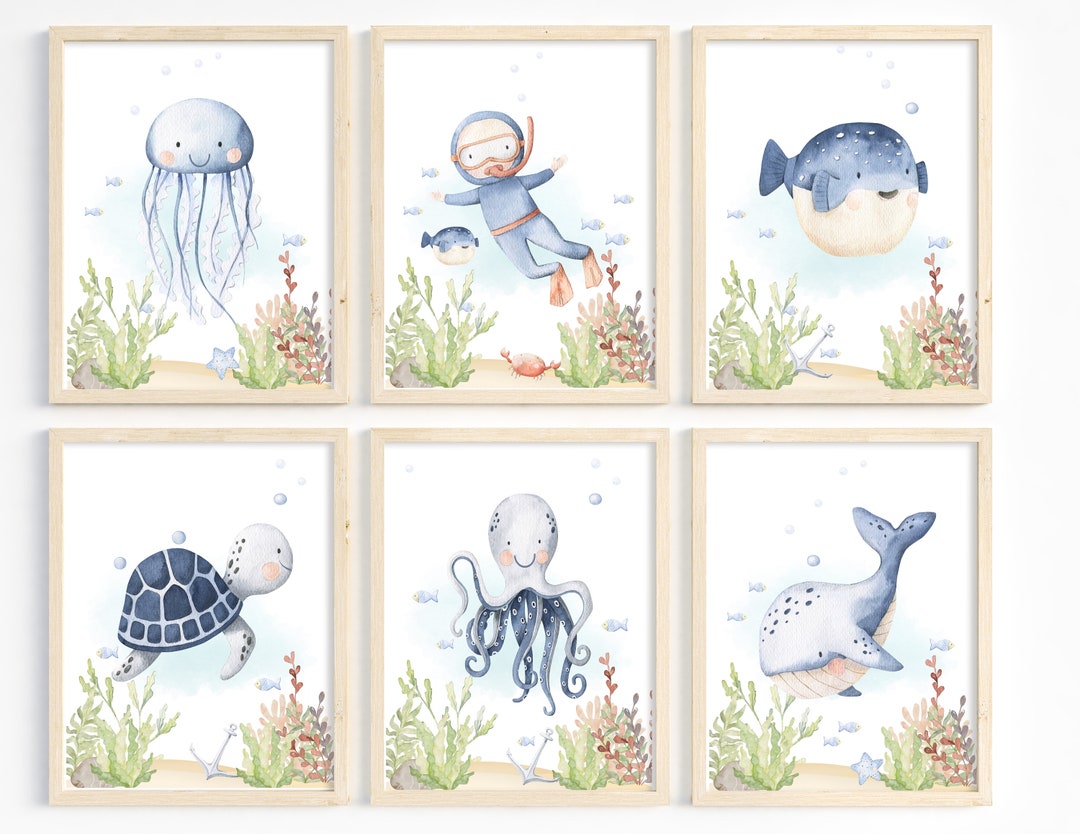 Under the Sea Prints, Nursery Ocean Prints, Nautical Nursery Art, Boy ...