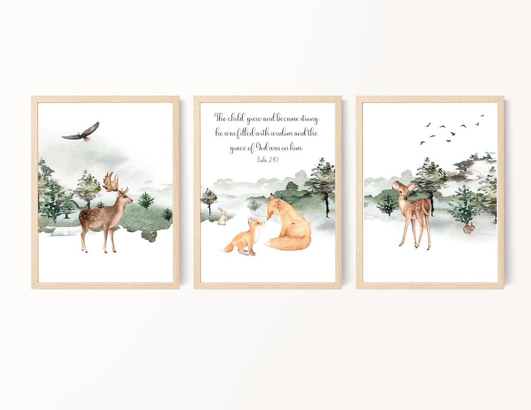 Kids Bible Verse Prints, Woodland Nursery, Woodland Animals, Scripture ...
