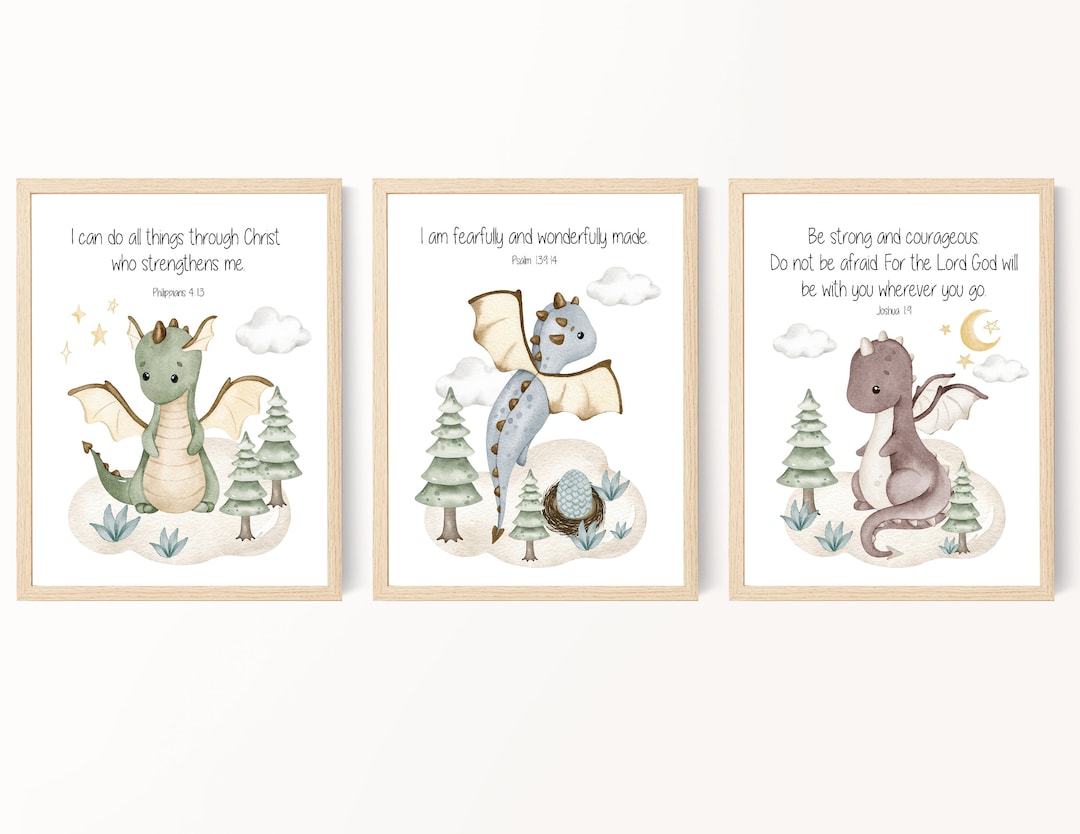 Dragon Prints, Kids Bible Verse Wall Art, Scripture Prints for Kids ...