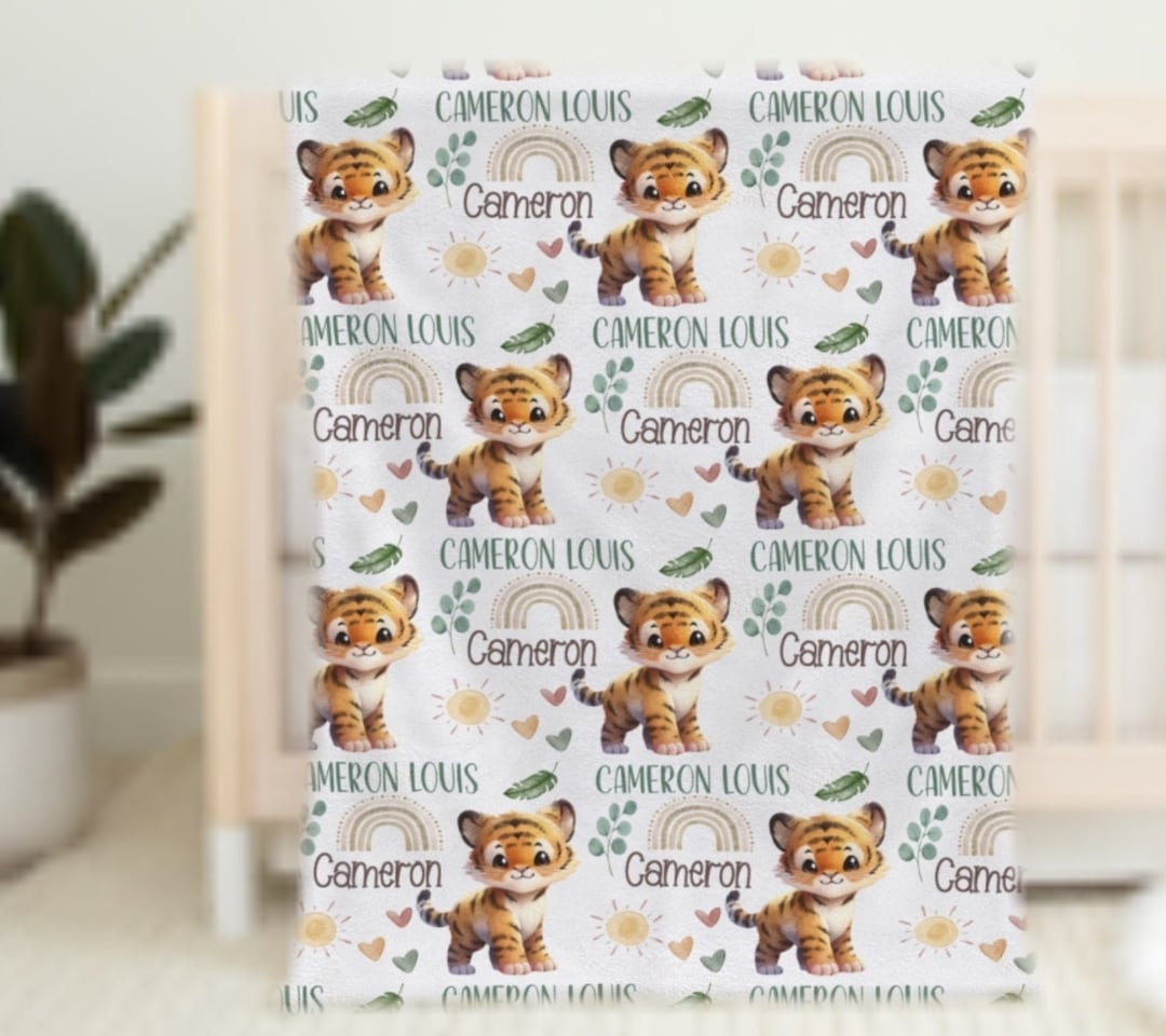 Tiger Blanket Baby Boy, Personalized Baby Name Blanket, Custom Minky ...