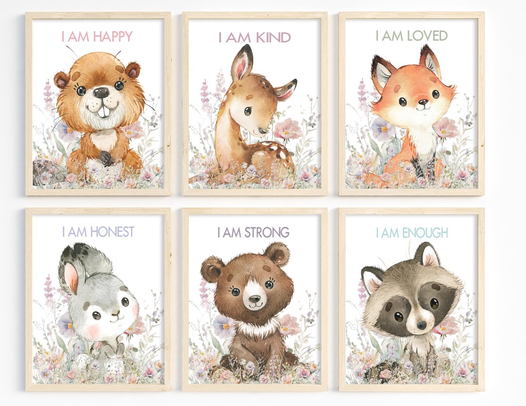 Positive Affirmations Wall Art - Girl Nursery Decor - Woodland Animals ...