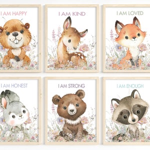 Positive Affirmations Wall Art - Girl Nursery Decor - Woodland Animals ...