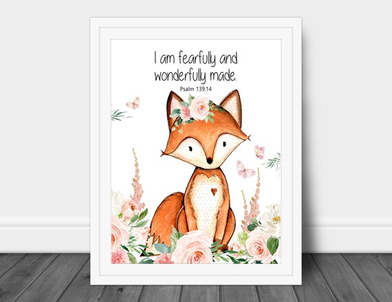 Kids Bible Verse Prints Fox Nursery Art Girl Nursery Decor - Etsy