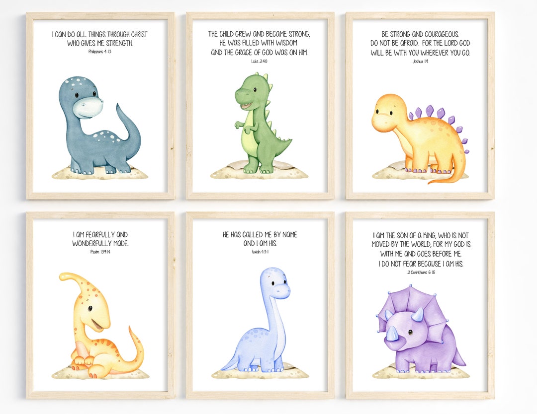 Kids Bible Verse Wall Art, Dinosaur Prints, Scripture Prints for Kids ...