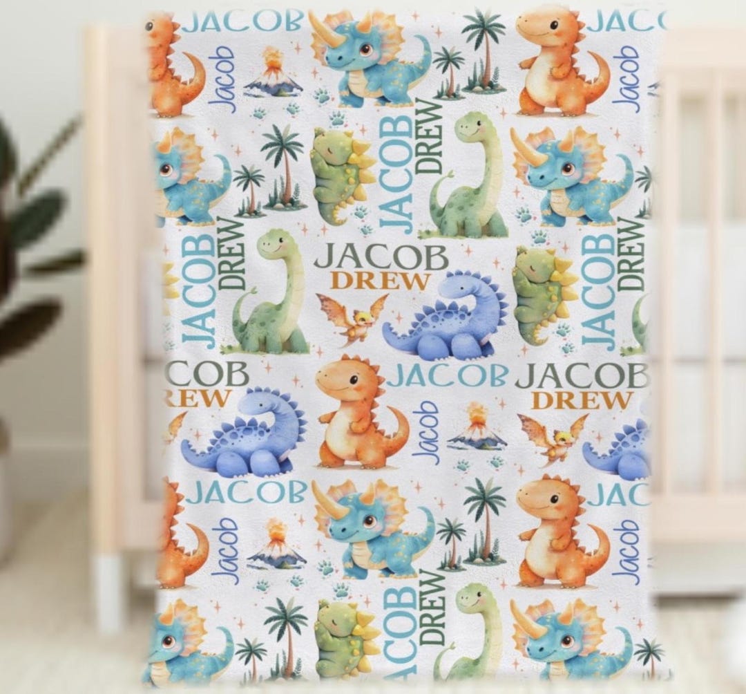Personalized Dinosaur Baby Blanket, Dinosaur Theme Blanket for Newborn ...