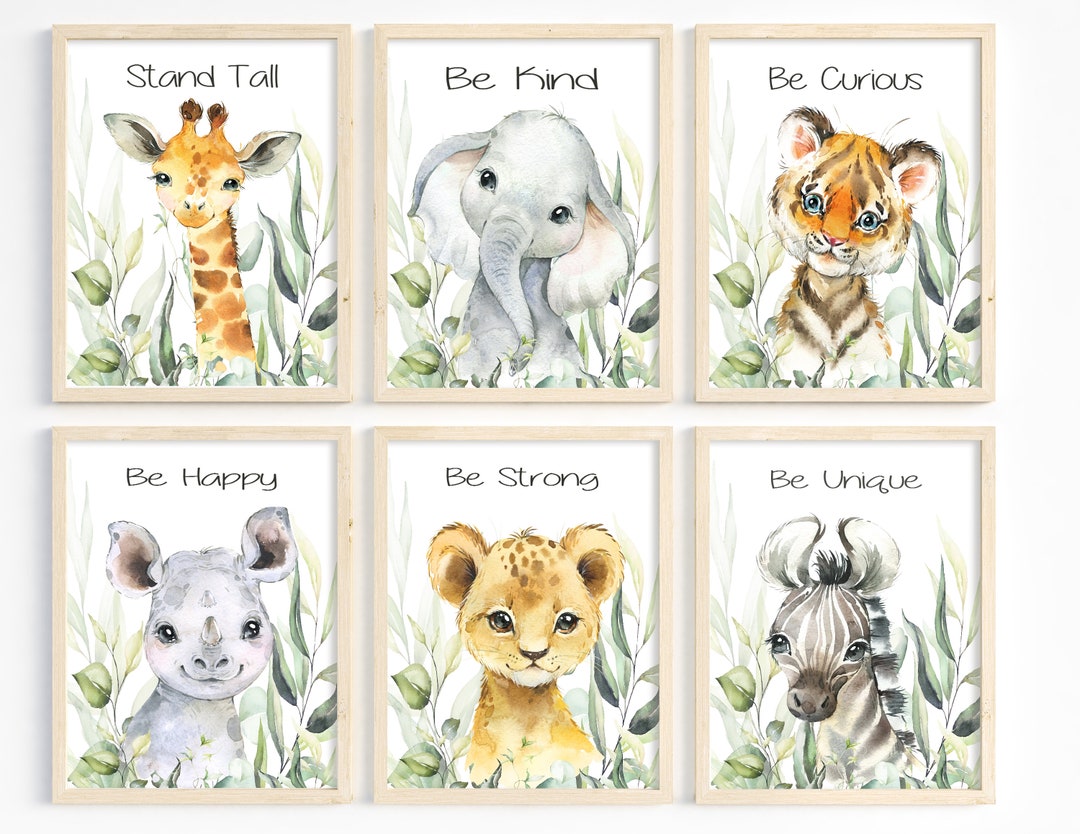 Set of 6, Safari Animal Nursery Wall Art, Boy Room Decor, Safari Theme ...