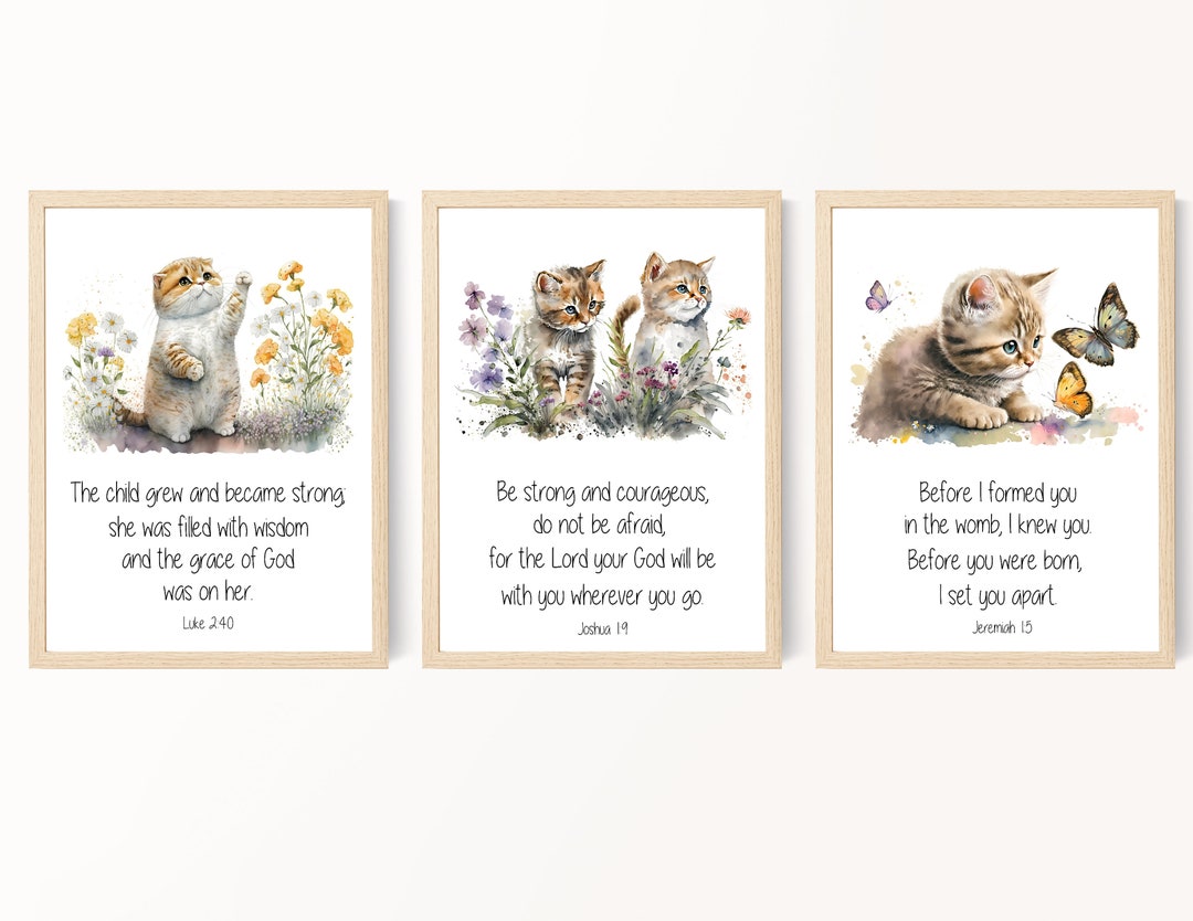 Kid's Bible Verse Prints, Kitty Cat Prints, Christian Wall Decor ...