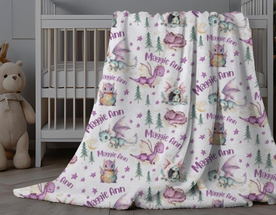 Personalized Dragon Swaddle, Custom Baby Girl Dragon Blanket, Purple ...