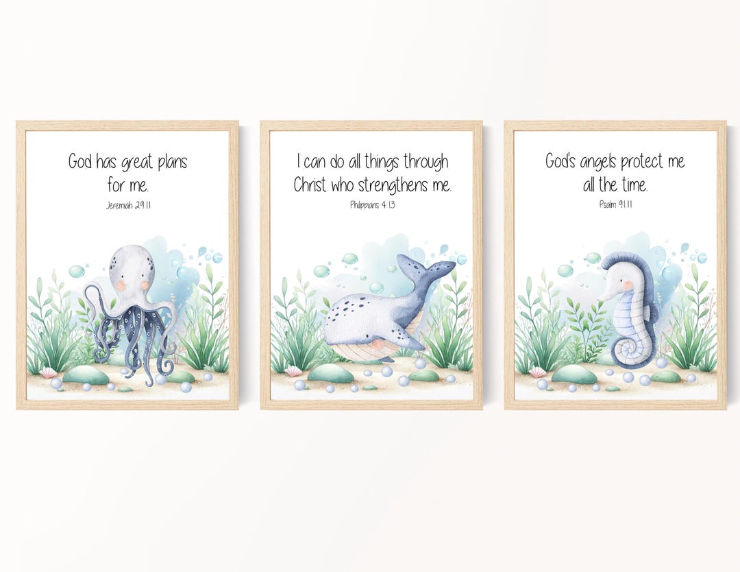 Under the Sea Nursery, Kids Bible Verse Wall Art, Scripture Verse Print ...