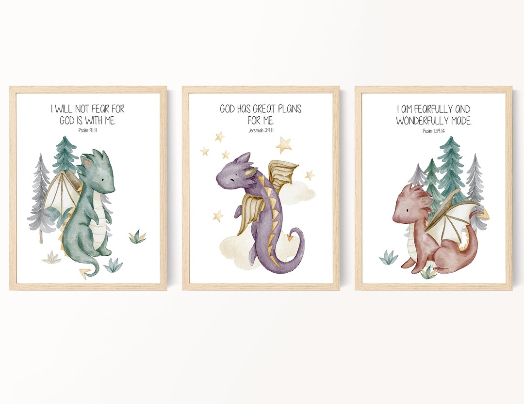 Boys Room Bible Verse Wall Art, Dragon Nursery Prints, Boy Nursery Art ...