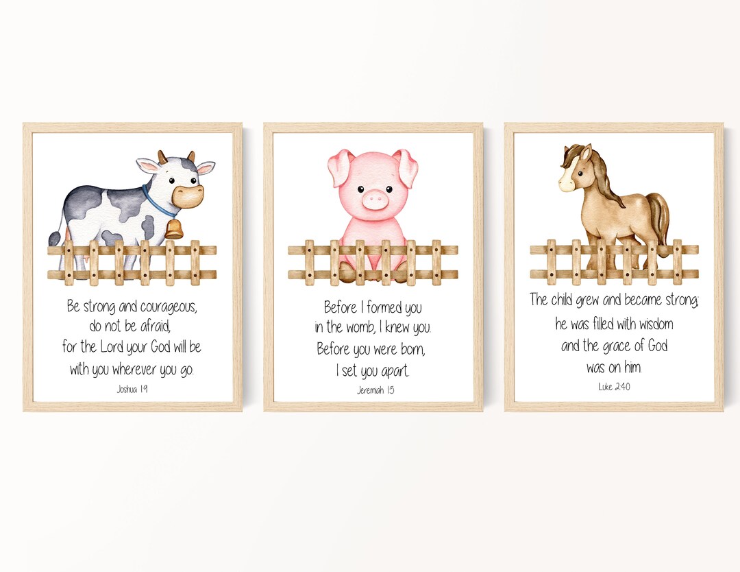 Kids Bible Verse Wall Art, Farm Animals Wall Art, Scripture Prints for ...