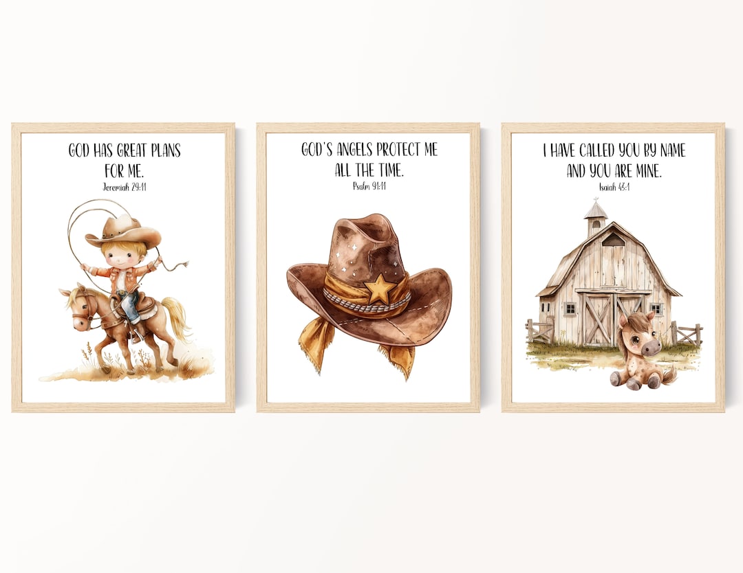 Western Cowboy Nursery Art, Kids Bible Verse Wall Art, Boy Cowboy Print ...