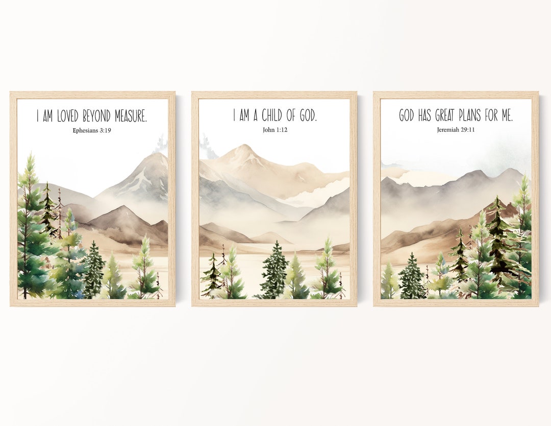 Bible Verse for Kids, Nursery Decor Mountain, Boys Room Forest Prints ...