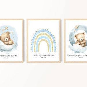 Bible Verse Prints Boy Nursery, Rainbow Print, Baby Animals, Blue Room ...