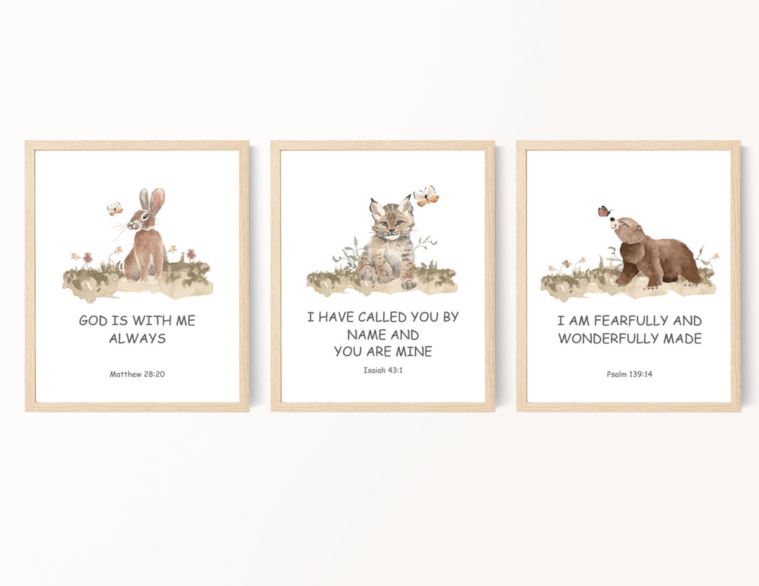 Kids Bible Verse Wall Art, Christian Nursery Decor, Woodland Animals ...