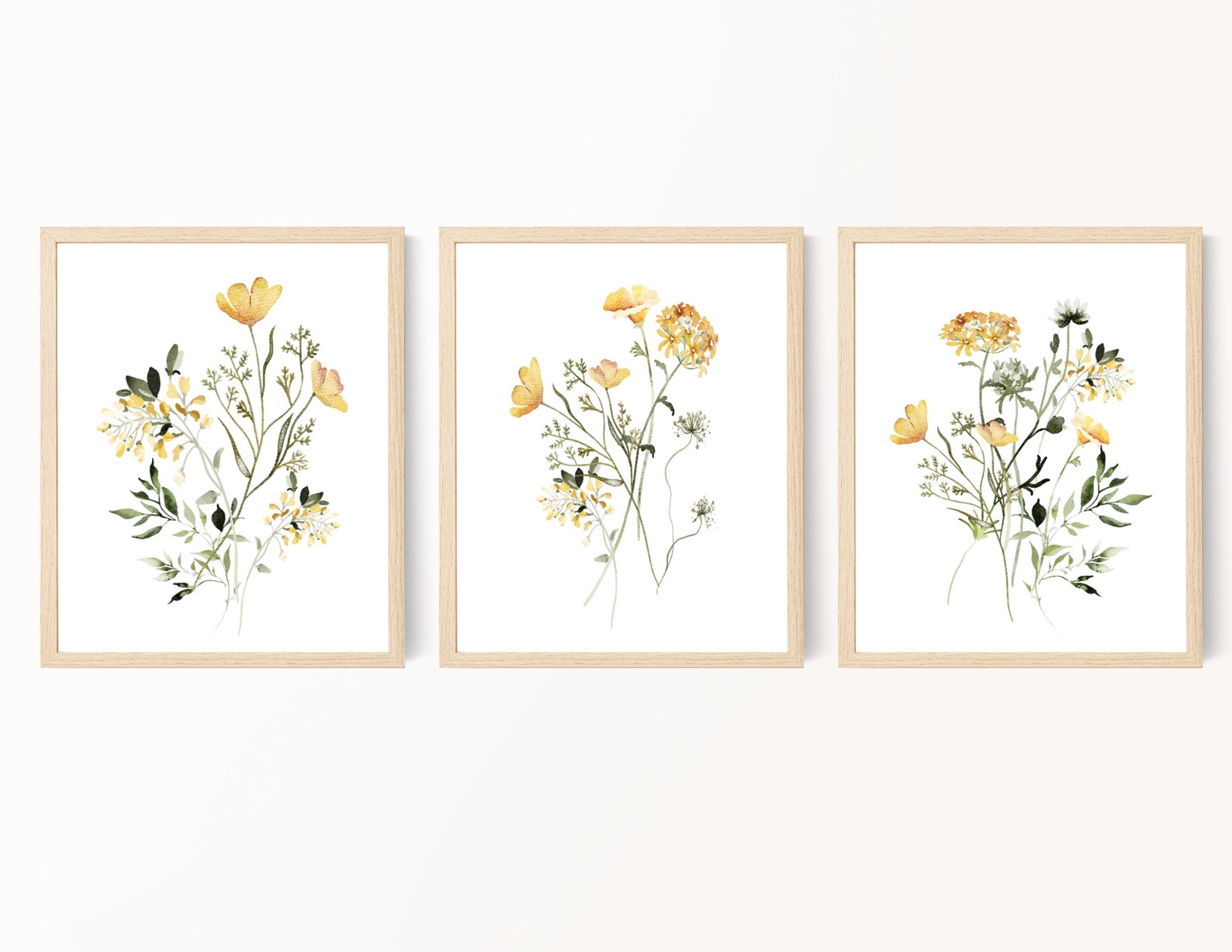 Wildflower Prints Yellow Flower Prints Watercolor Flowers - Etsy