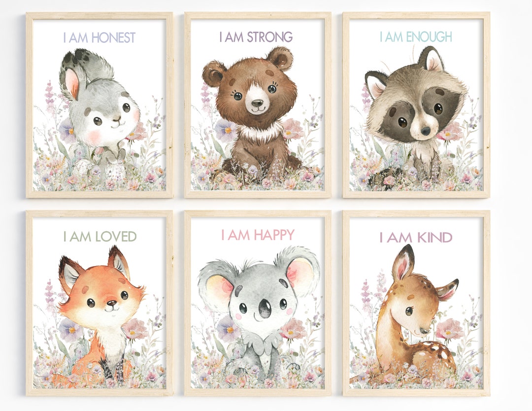 Positive Affirmations Wall Art, Girl Nursery Decor, Woodland Animals ...