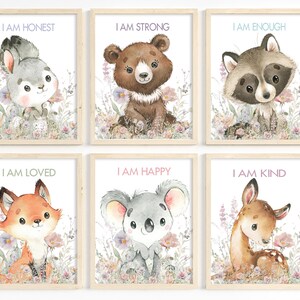 Positive Affirmations Wall Art, Girl Nursery Decor, Woodland Animals ...