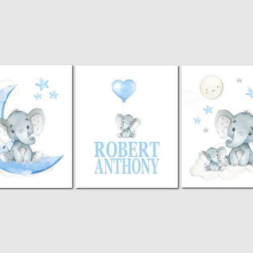 Baby Boy Elephant Nursery Decor Elephant Nursery Wall Art - Etsy