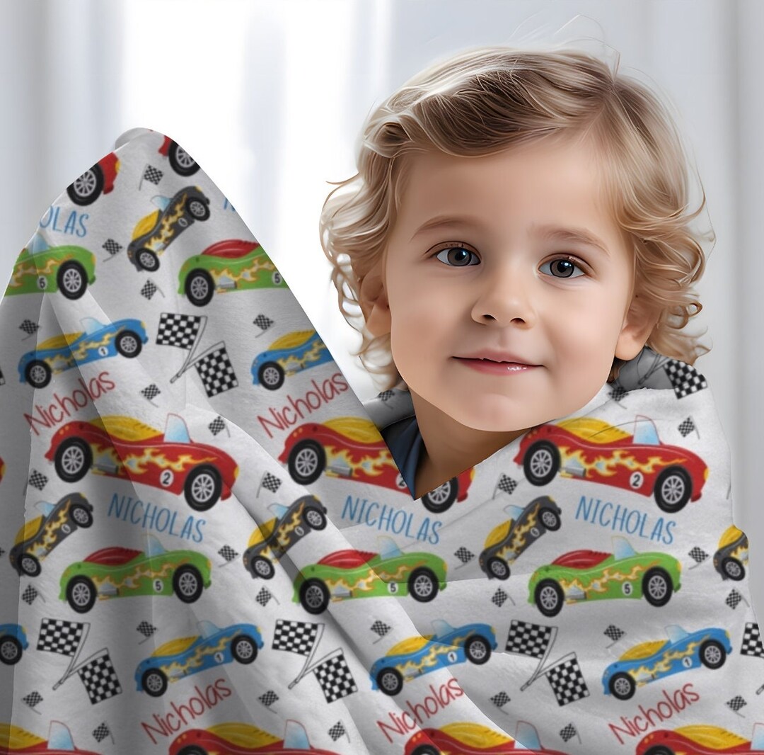 Race Car Blanket Boy, Baby Boy Race Car Blanket, Personalized Race Car ...