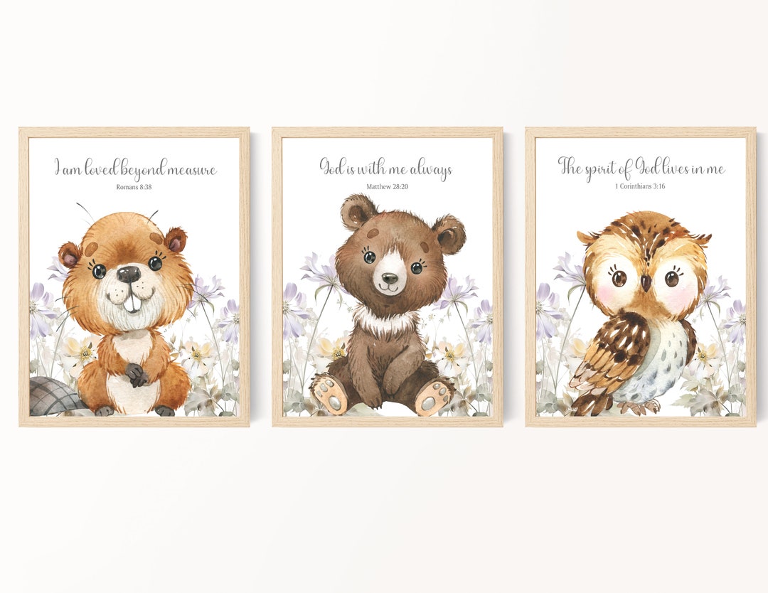 Christian Child Room Decor - Kids Bible Verse Wall Art - Woodland ...