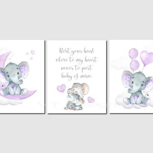 Elephant Nursery Art Girl, Printable, Girl Rursery Decor, Purple Gray ...