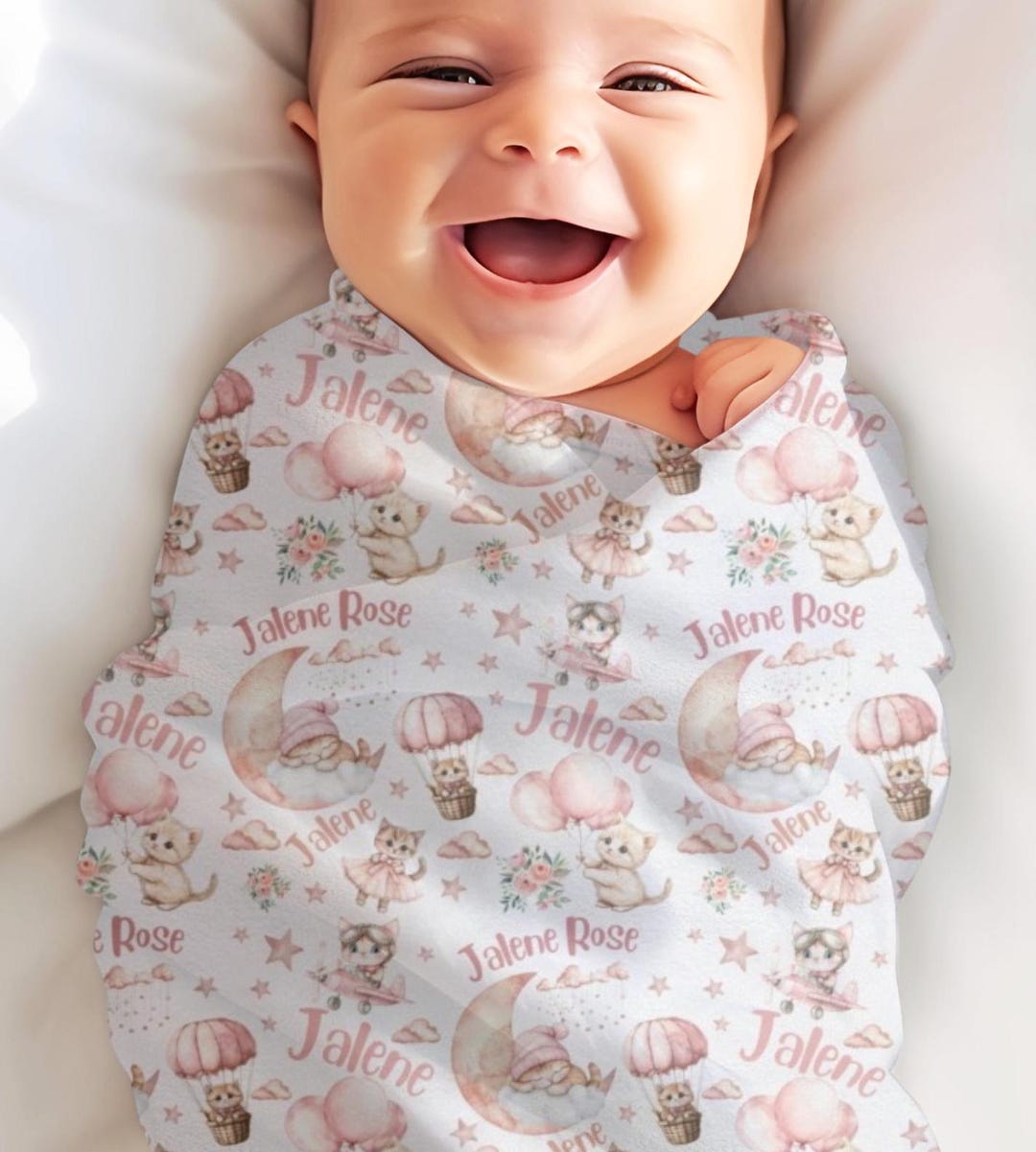 Baby Girl Cat Swaddle, Personalized Baby Blanket With Kittens, Cat ...
