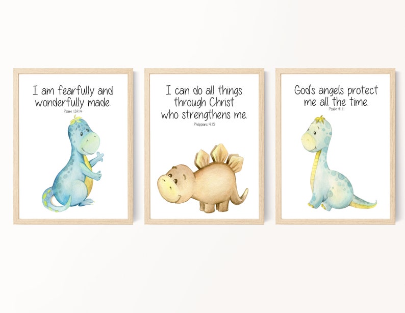 Kid's Bible Verse Prints, Dinosaur Wall Decor, Christian Wall Decor ...