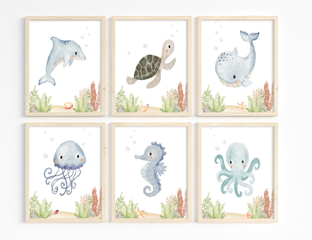 Under the Sea Decor, Ocean Nursery Art, Neutral Sea Creatures, Nautical ...