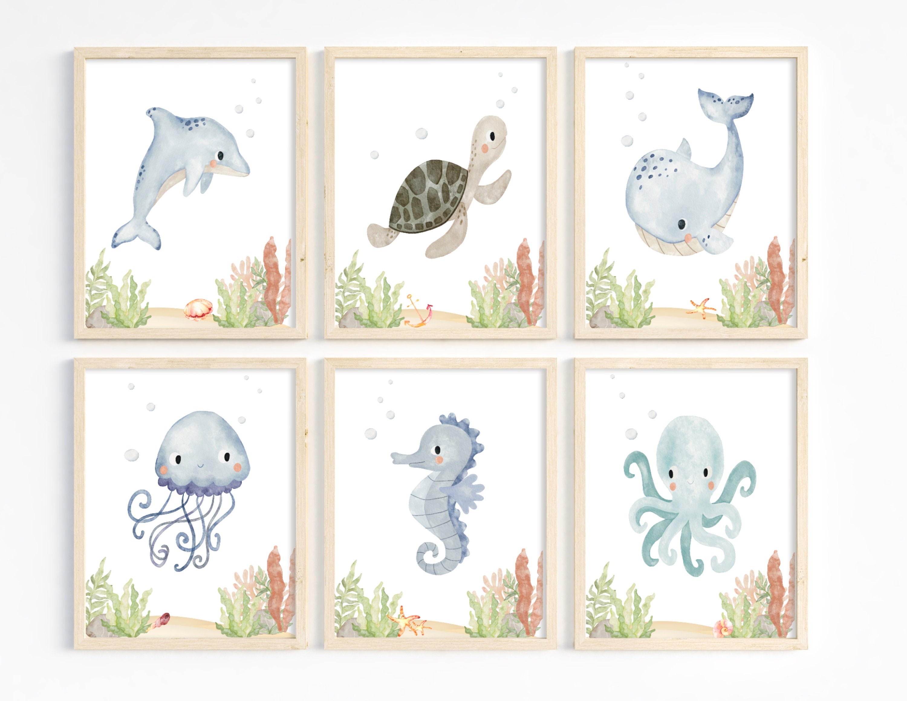 Under the Sea Decor, Ocean Nursery Art, Neutral Sea Creatures, Nautical ...