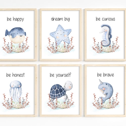 Under the Sea Watercolor Clipart Nursery Prints Nautical - Etsy